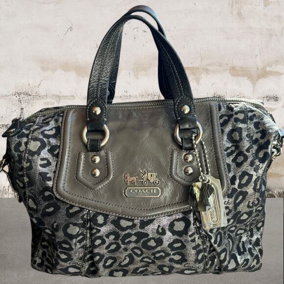 Coach | Bags | Coach Ashley Signature Optic Glitter Silver Ocelot ...